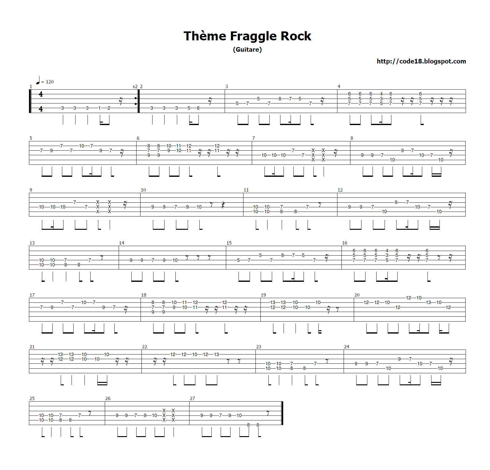 partition guitare rock facile | Partition Guitare